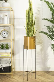 KOVOVÝ KVĚTINÁČ SE STOJÁNEM GLAMOUR 75X24 CM ZLATÁ/ČERNÁ