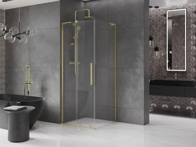 Mexen Velar L, sprchový kout s posuvnými dveřmi 110 x 110 cm, 8mm čiré sklo, zlatá matná, 871-110-110-03-55