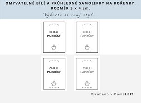 CHILLI PAPRIČKY - Samolepka na kořenky 3 x 4 cm - DomaLEP varianta: BÍLÁ - tučné písmo