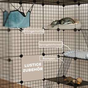 PawHut Ohrada pro domácí zvířata, Vnitřní ohrada pro králíky, 4 úrovně, Modulární ohrada pro malá zvířata, Králíky, Drátěné panely, 105 x 140 cm, Čer…