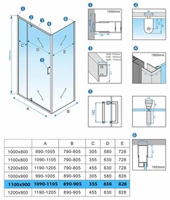 BPS-koupelny Obdélníkový sprchový kout HYD-OK07B 110x90 černá/transparent