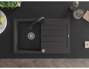 Mexen Bruno, 1-komorový granitový dřez 795x495x200 mm a dřezová baterie Elia, černá skvrnitá, 6513-76-670101-70