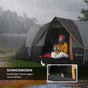 Kempinkový stan pro 5-6 osob, rodinný stan, přenosná taška, 4,55x2,2x1,8m, světle šedý/černý