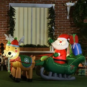 HOMCOM Nafukovací Santa Claus, nafukovací vánoční dekorace, vč. ventilátoru, do interiéru i exteriéru, bílá + zlatá
