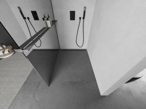 Mexen Kioto+, sprchová zástěna Walk-In s poličkou a věšákem 140 x 200 cm, 8mm sklo vzor zrcadlo, grafitový profil, 800-140-121-66-50