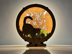 Li-Go "Kočka s mechem" dřevěná lampa s dvojitým podsvícením 20x22 cm dub