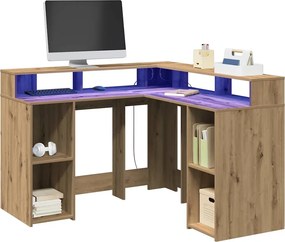 Psací stůl s LED dub artisan 130 x 130 x 91 cm kompozitní dřevo 3309455