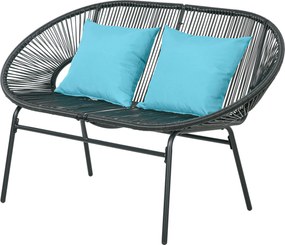 Outsunny zahradní lavička pro 2 osoby ve stylu ocel a umělý ratan s 2 polstry - rozměry 132D x 72Š x 83V cm - černá
