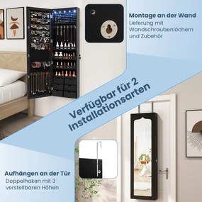 Costway Šperkovnice s LED Uzamykatelná nástěnná/dveřní šperkovnice