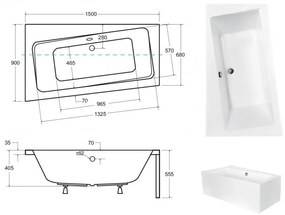 BESCO Asymetrická vana ASTI Nožičky k vaně - S nožičkami, Rozměr vany - 150 × 90 cm, Způsob provedení - Pravé - VANAST15P+OLVPINOZ