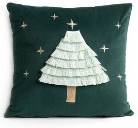 Vánoční polštář s výplní | TRESSA | s aplikací vánočního stromku zelená | 45x45 cm | 866222 Homla
