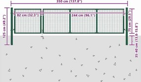 vidaXL Zahradní brána ocelová 350 x 100 cm [144341] Barva: Zelená
