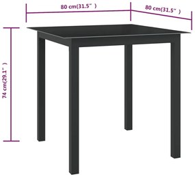 vidaXL Marketos Zahradní stůl černý 80 x 80 x 74 cm hliník a sklo