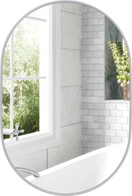HOMCOM Oválné Zrcadlo do Koupelny 60x90 cm se Stříbrným Hliníkovým Rámem - Dekorativní Zrcadlo na Zeď Horizontální nebo Vertikální pro Obývací Pokoj,