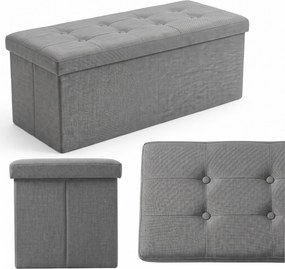 Obdélníkový taburet s úložným prostorem, skládací, 110 × 38 × 38 cm, šedý