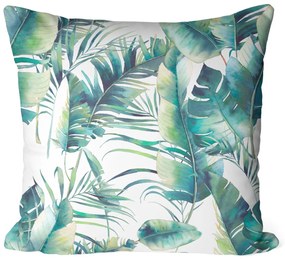 Polštář z mikrovlákna Světlé listy - tropická vegetace ve stylu akvarelu na bílém pozadí