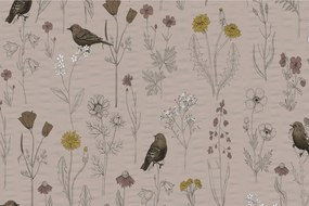 Zbytek krepové látky Ptáčci v kvítí - béžová 60 x 160 cm
