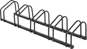 HOMCOM 5-Členný stojan na kola – skladovací stojan pro kola s pneumatikami do 65 mm, rozměry 145L x 33W x 27H cm, černá ocel