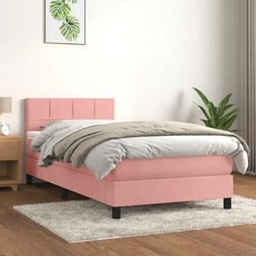 vidaXL Box spring postel s matrací 90x200 cm samet [3141285] Barva: Růžová