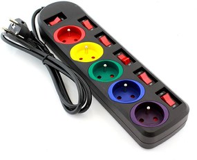 APT Prodlužovací kabel 1,5m 5 zásuvek s vypínači, černá color, AG572B