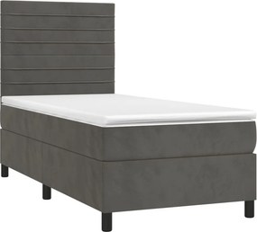 Box spring postel s matrací a LED tmavě šedá 100x200 cm samet 3136168