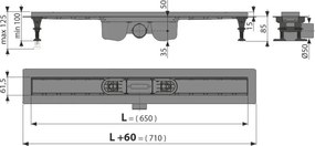 ALCA Podlahový žlab s okrajem pro perforovaný rošt nebo vložení dlažby APZ12-650
