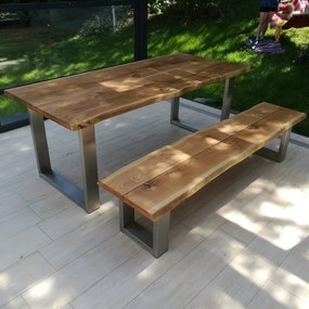 KULHÁNEK Zahradní sestava s nerezovými nohami - stůl, lavice bez opěradla Délka: 160 cm