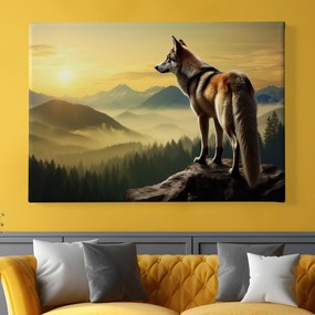 Obraz na plátně - Vlk se dívá do mlžného údolí FeelHappy.cz Velikost obrazu: 180 x 120 cm