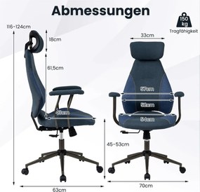 Costway Ergonomická kancelářská židle s lněnou látkou a nastavitelným opěradlem