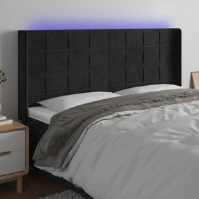 Čelo postele s LED černé 183 x 16 x 118/128 cm samet 3124110