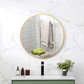 HOMCOM Kulaté Zrcadlo, Koupelnové Zrcadlo, Průměr 70 cm, Kovový Rám, Nástěnné Zrcadlo, Snadná Instalace, pro Ložnici, Obývací Pokoj, Předsíň, Zlaté