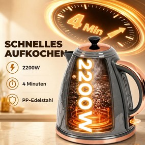 HOMCOM Rychlovarná konvice, 2200 W, průhledné okénko, filtr, rychlovarná, šedá