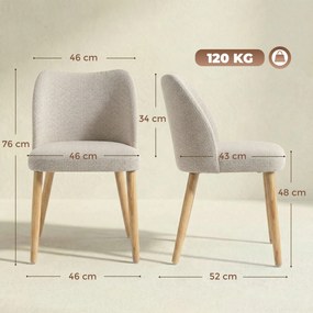 HOMCOM Jídelní židle 2ks, čalouněné kuchyňské židle s lněným vzhledem, pro jídelní stůl, obývací pokoj, krémově bílá