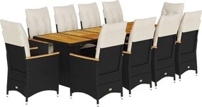 11dílný zahradní bistro set s poduškami černý polyratan 3277250