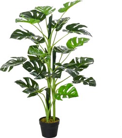 Umělá rostlina Outsunny 100 cm Umělý Monstera s 21 listy a květináčem do domácnosti nebo kanceláře Zelená | Aosom