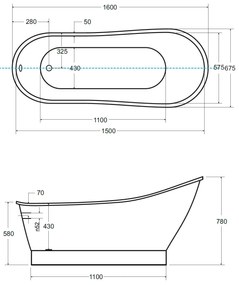 BESCO Volně stojící vana GLORIA Glam - stříbrná Rozměr vany - 150 × 70 cm - VANPAO15GLAM02