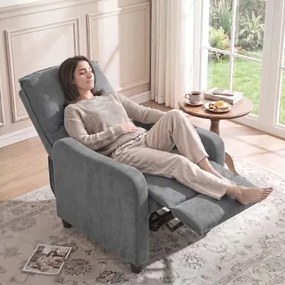 HOMCOM manuálně nastavitelný relaxační křeslo až 155°, lněný vzhled, opěrka nohou, pružiny v kapsách, silné polstrování, šedé