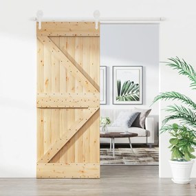 Posuvné Dveře S Kováním 85 X 210 Cm Masivní Borové Dřevo Vzor Šedá Kostka