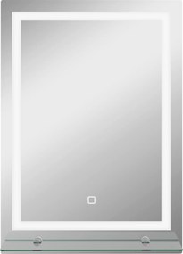 kleankin LED koupelnové zrcadlo, stmívatelné, proti páře, dotykový vypínač, polička, 50 x 70 cm, Stříbrná