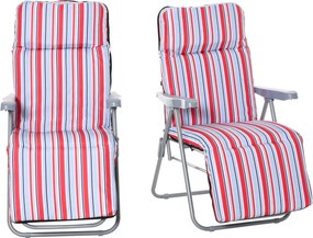 Outsunny 2-dílná sada relaxačních křesel s polstrováním, skládací lehátko, 5 poloh nastavitelný opěradlo, zahradní lehátko, zahradní nábytek, ocel, po
