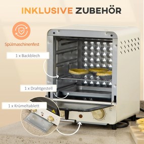HOMCOM Mini trouba 15 l objem, výškově nastavitelný plech a rošt, 1000 W, krémově bílá