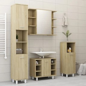 4dílný set koupelnového nábytku II - se zrcadlovou skříňkou - dřevotříska | dub sonoma