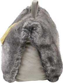 Šedá chlupatá dveřní zarážka se zlatým střapcem Wolf grey - 15*22*18cm
