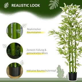 HOMCOM Velká Umělá Bambu 150 cm - Plastová Bambu Umělé Rostliny s Umělým Mechem v Květináči pro Obývací Pokoj, Ložnici a Zahradu