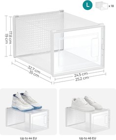 Uzavíratelný úložný box na boty, krabice na boty, balení 18 kusů, bílé