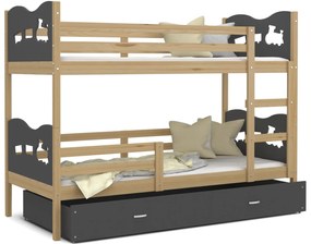 Dětská Patrová postel s úložným prostorem přírodní rám - 160 x 80 cm