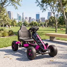 AIYAPLAY Gokart s pedály, šlapací auto pro děti s brzdou, protiskluzová kola, kovový rám, 3-6 let, růžová