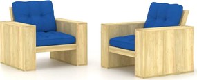 vidaXL Zahradní židle 2 ks + podušky impregnovaná borovice [3065795] Barva: Královská modř