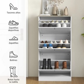 HOMCOM Úzký Botník se 3 Sklápěcími Dvířky, Úložný P prostor pro 18 Párů Bot do Úzkých Chodeb 60x23.5x115 cm Bílý