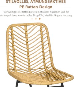 Barová židle HOMCOM, sada 2 kusů s opěradlem, barová židle v ratanovém vzhledu, kuchyňská židle v boho designu, robustní ocelové stoličky, žlutá | Ao…